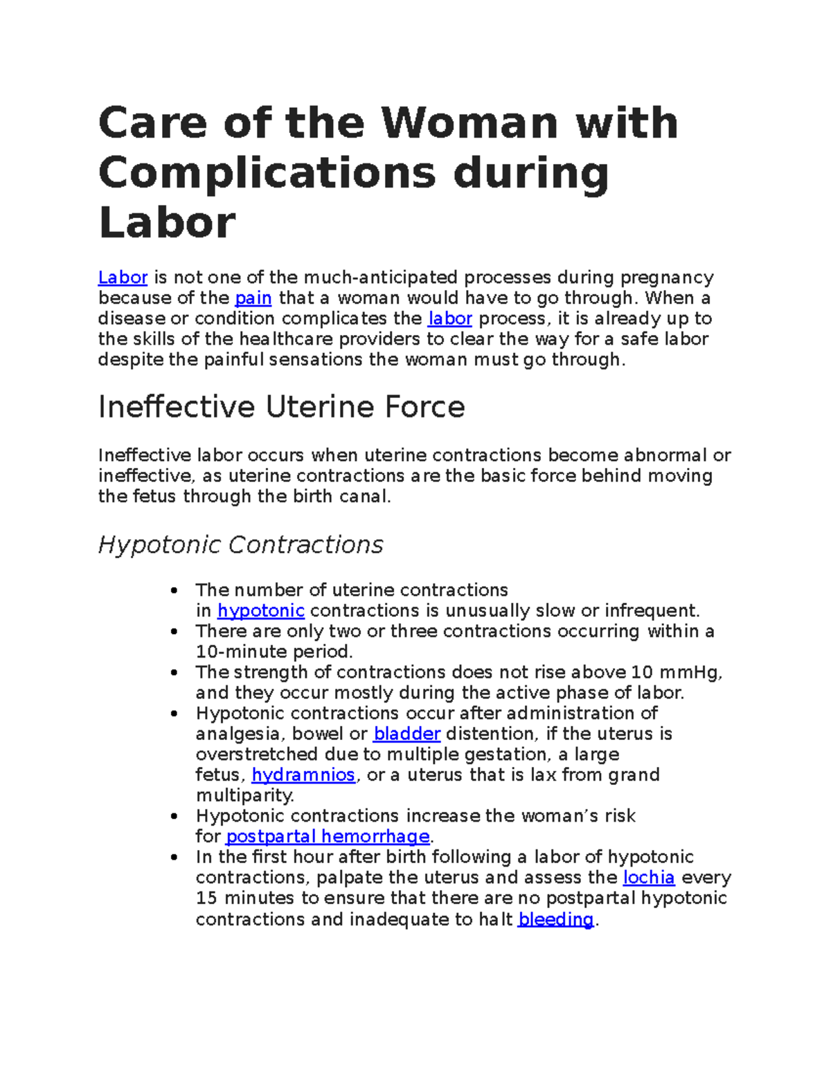 Care of the Woman with Complications during Labor - Care of the Woman ...