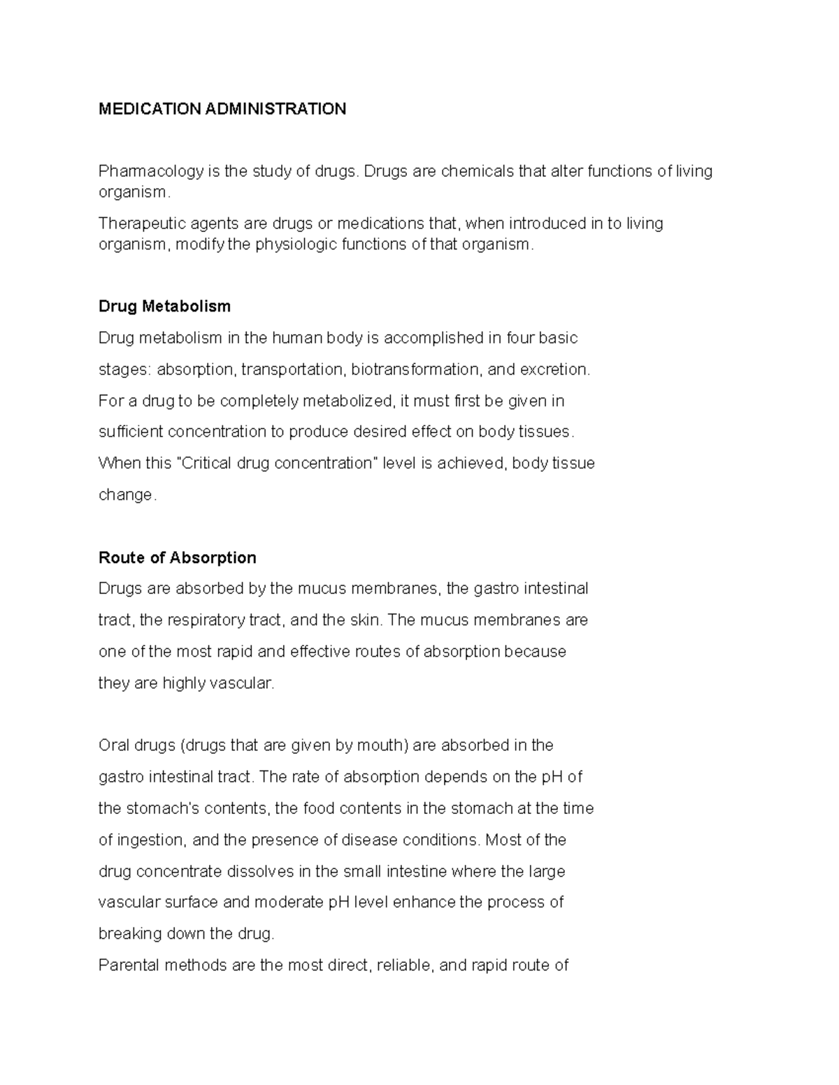 Medication Administration - MEDICATION ADMINISTRATION Pharmacology is ...