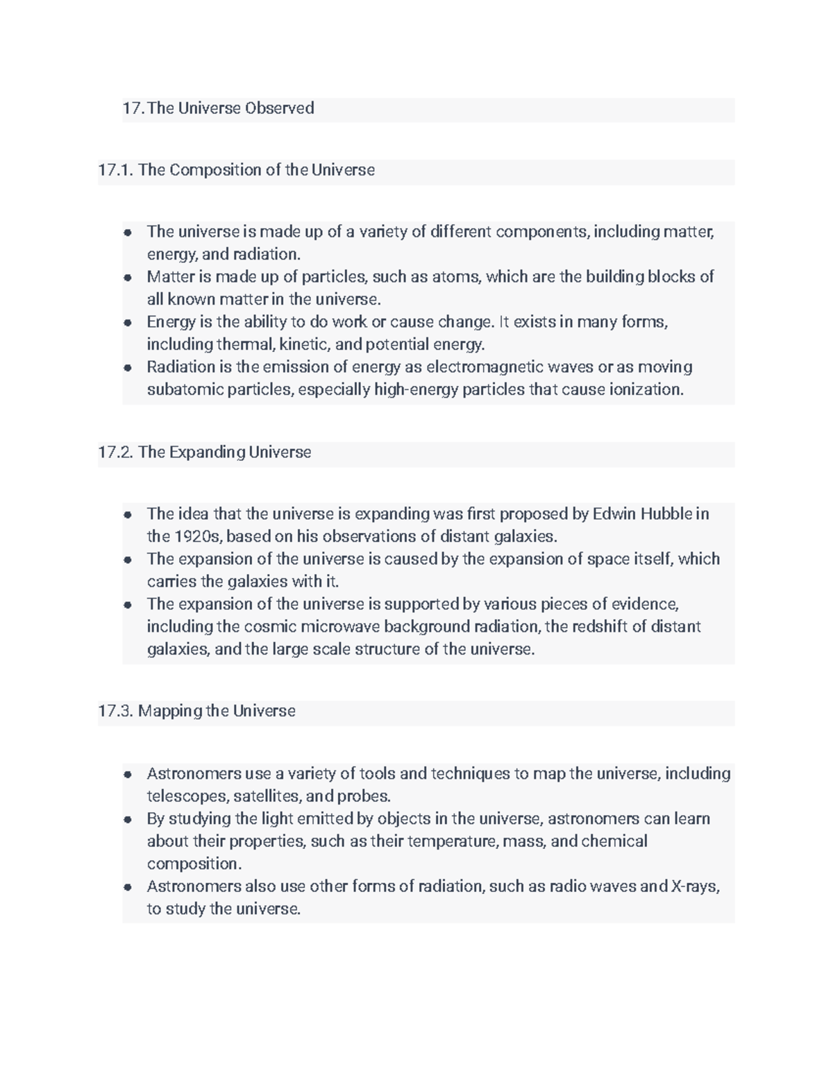 Chapter 17 Notes. 1 3 - The Universe Observed The Composition of the ...