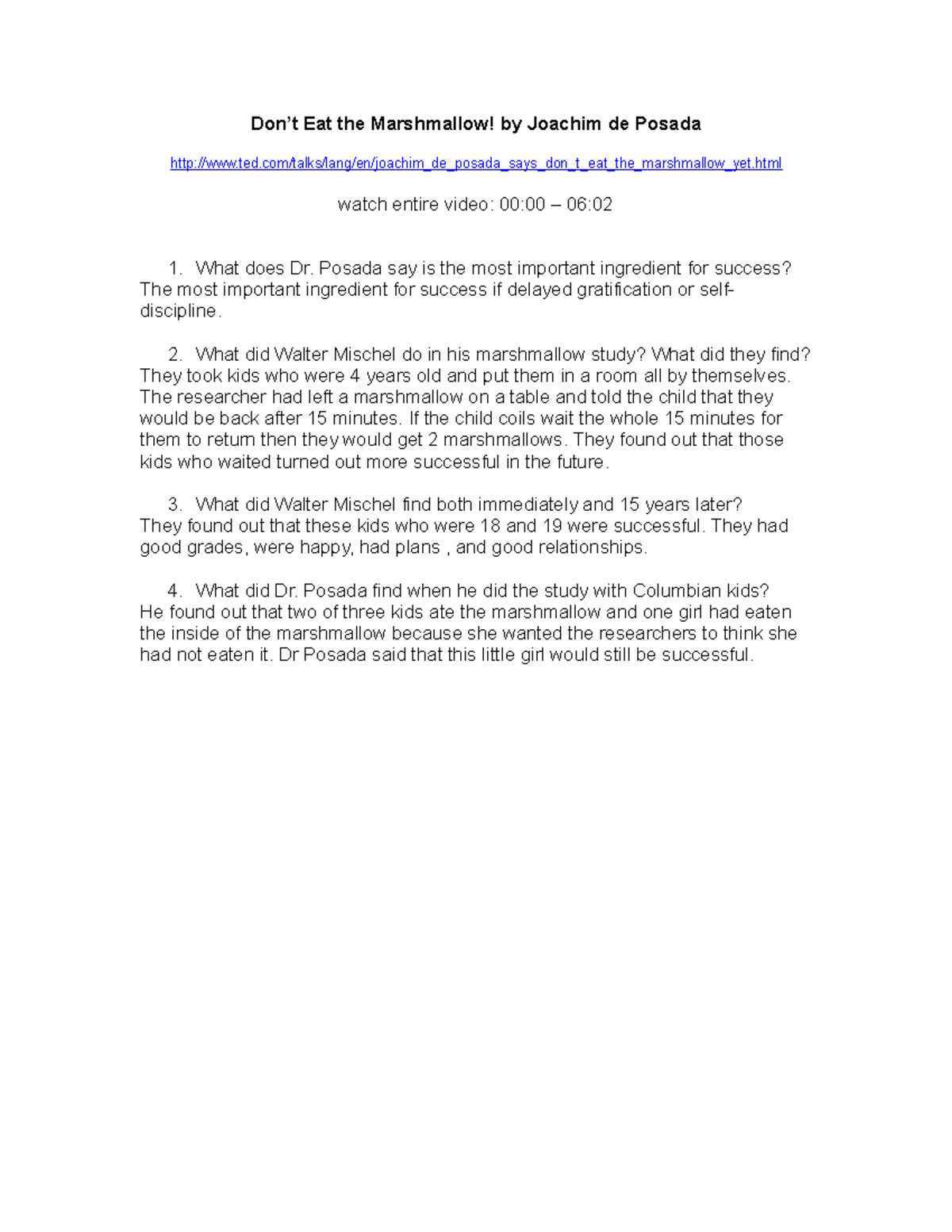 Don’t Eat the Marshmallow - html watch entire video: 00:00 – 06: What ...