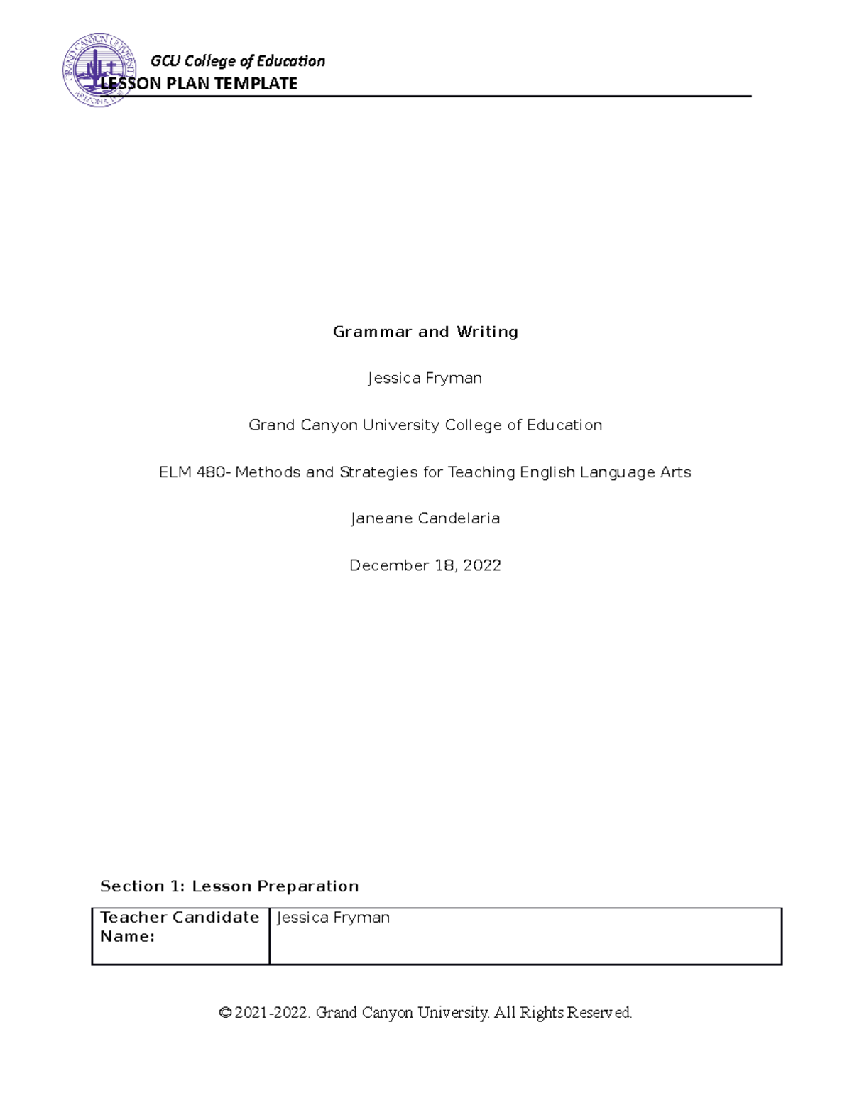 Grammar and Writing Lesson Plan - LESSON PLAN TEMPLATE Grammar and ...