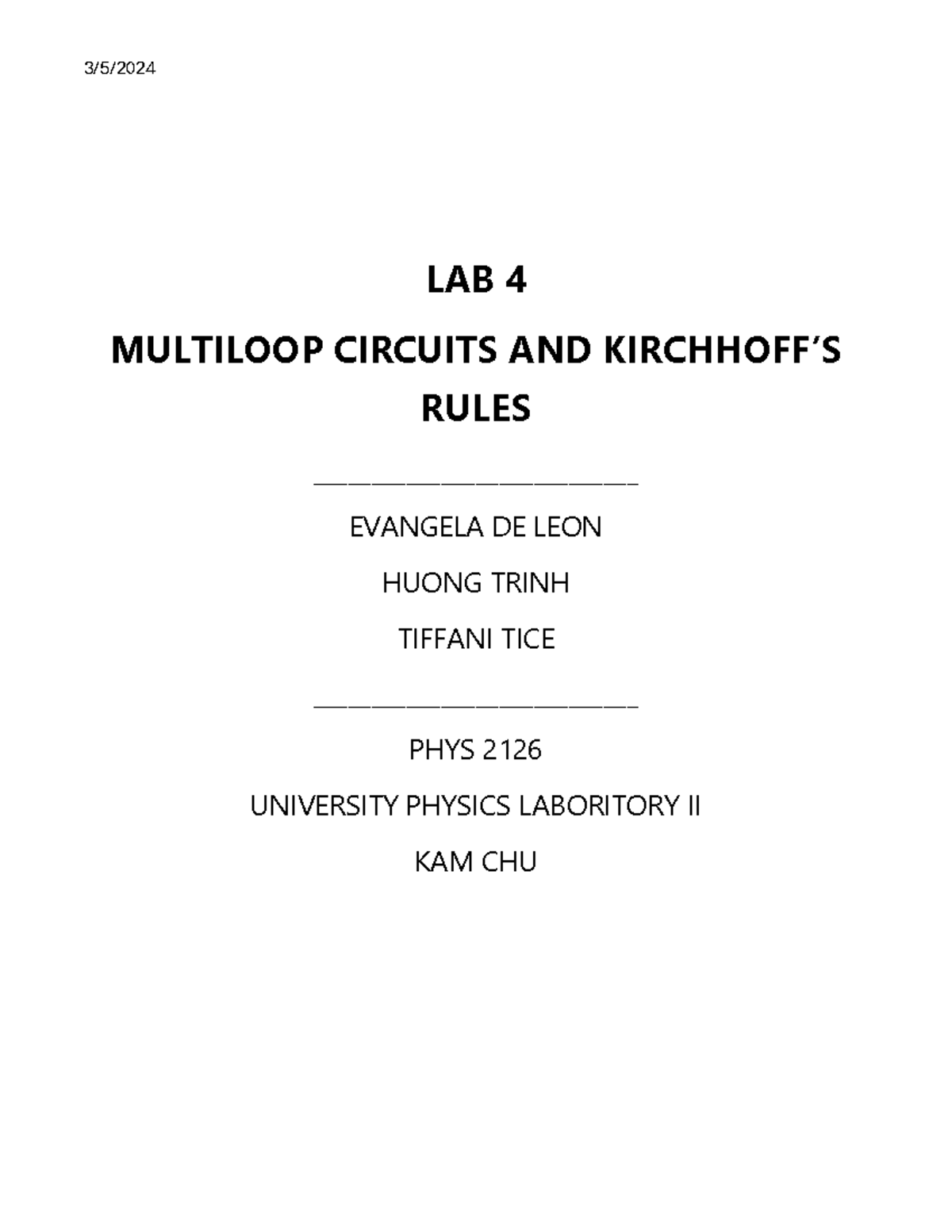Lab 4 Multiloop Circuits and Kirchhoff's Rules - LAB 4 MULTILOOP CIRCUITS AND KIRCHHOFF’S RULES ...