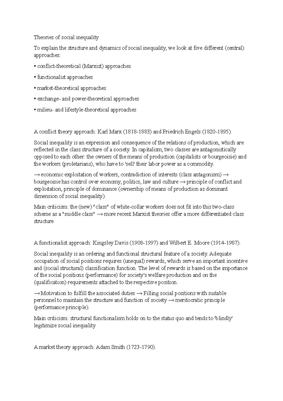 Theories of social inequality - functionalist approaches market ...