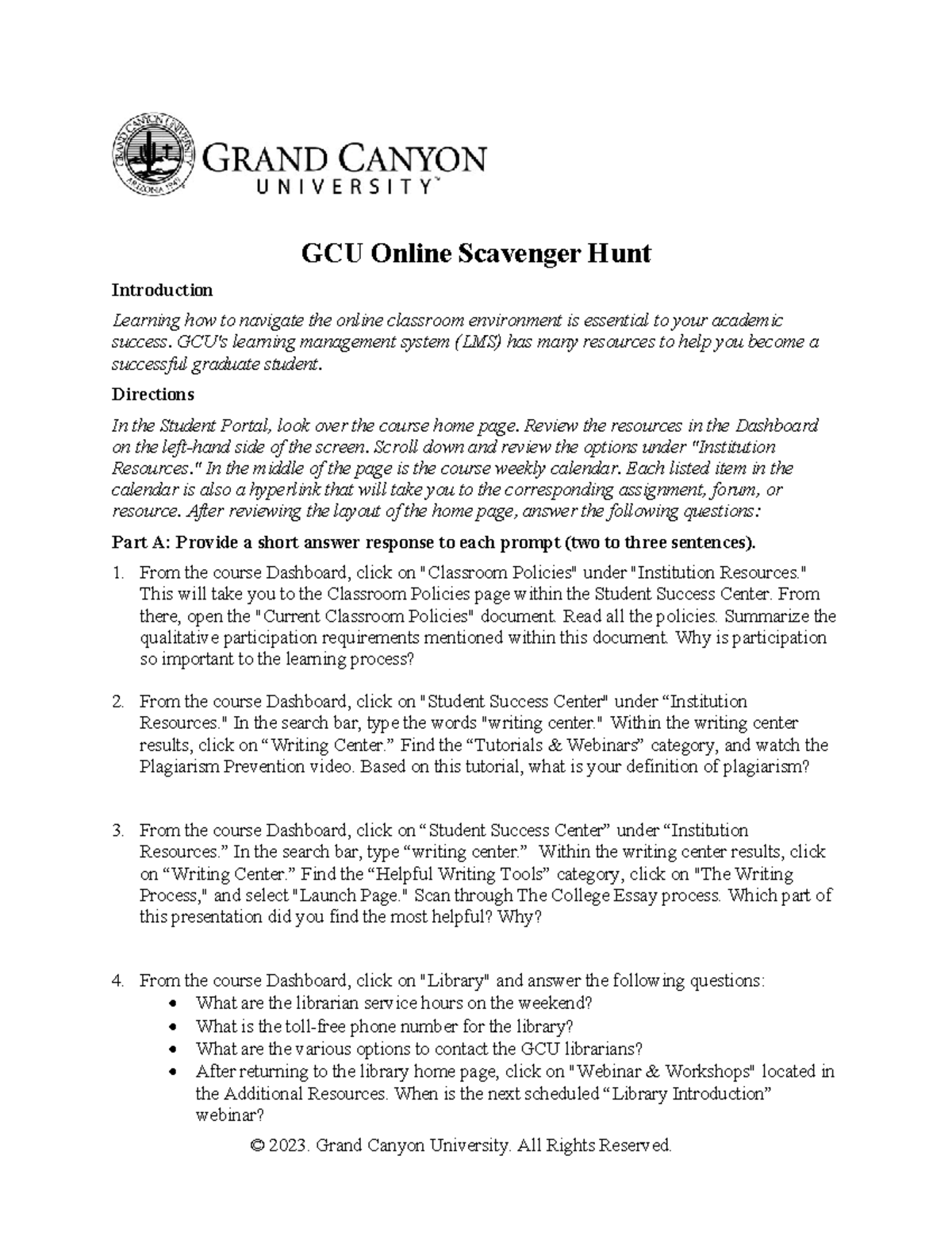 EAD 501 RS T1 Online Scavenger Hunt - GCU Online Scavenger Hunt Introduction Learning how to ...