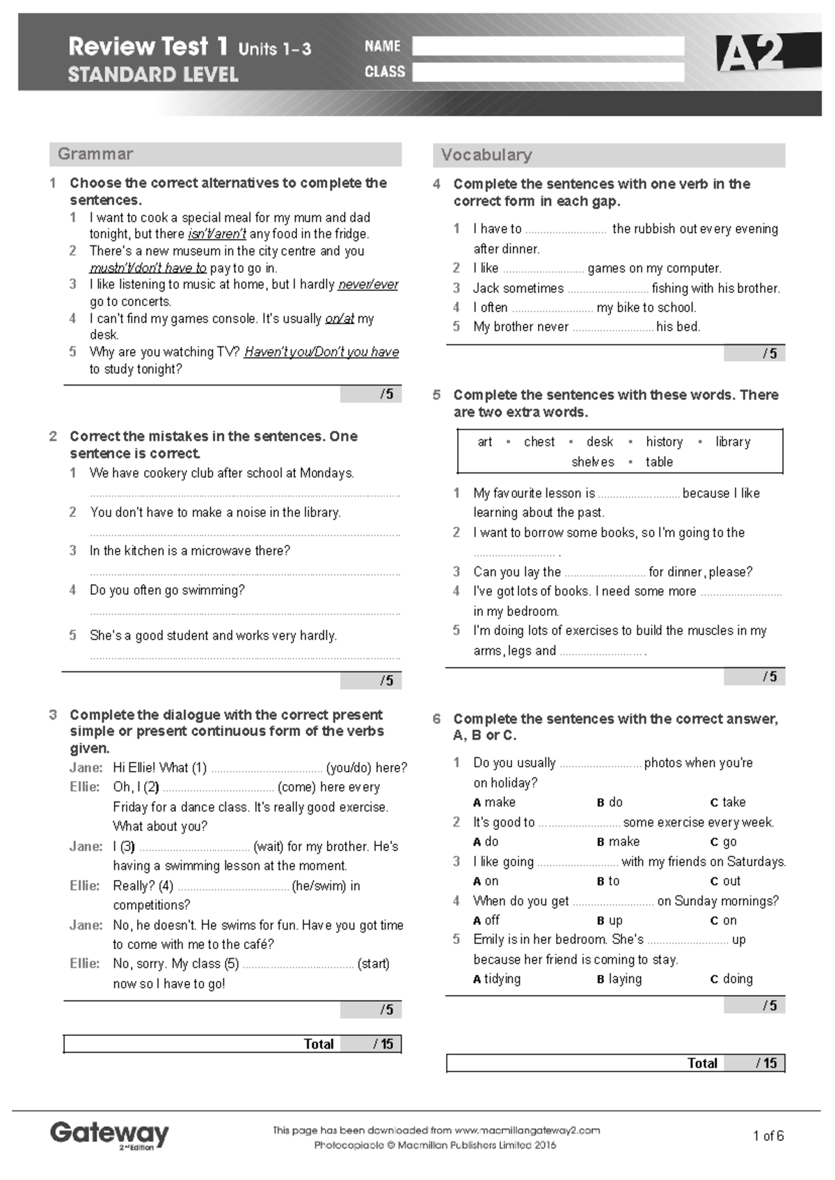 A2 Review test 1 standard - Grammar 1 Choose the correct alternatives ...