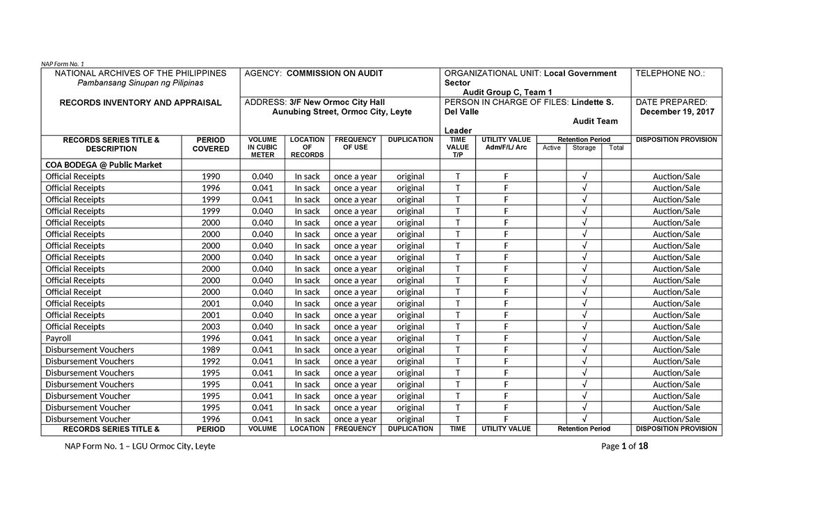 NAP Form No. 1 - govt. disposal - NAP Form No. 1 NATIONAL ARCHIVES OF ...