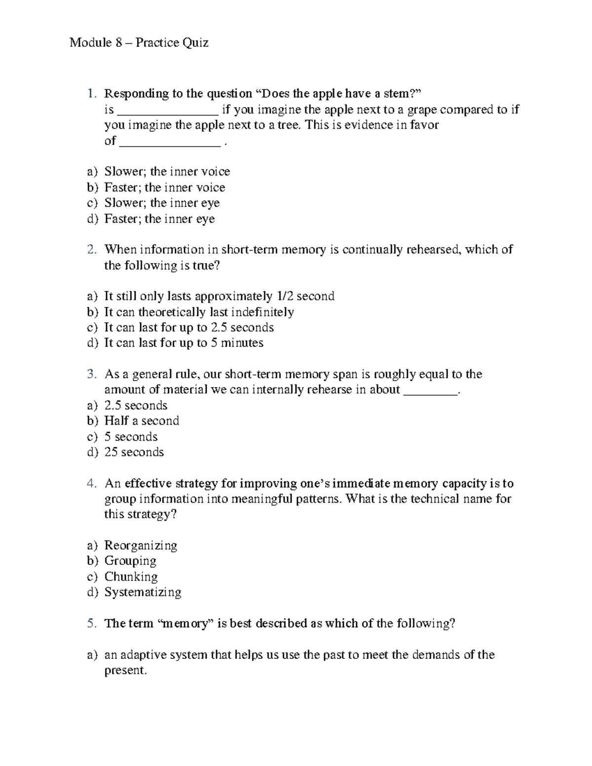 Module 8 - QUIZ - psy1101 - PSY1101 - uOttawa - Studocu
