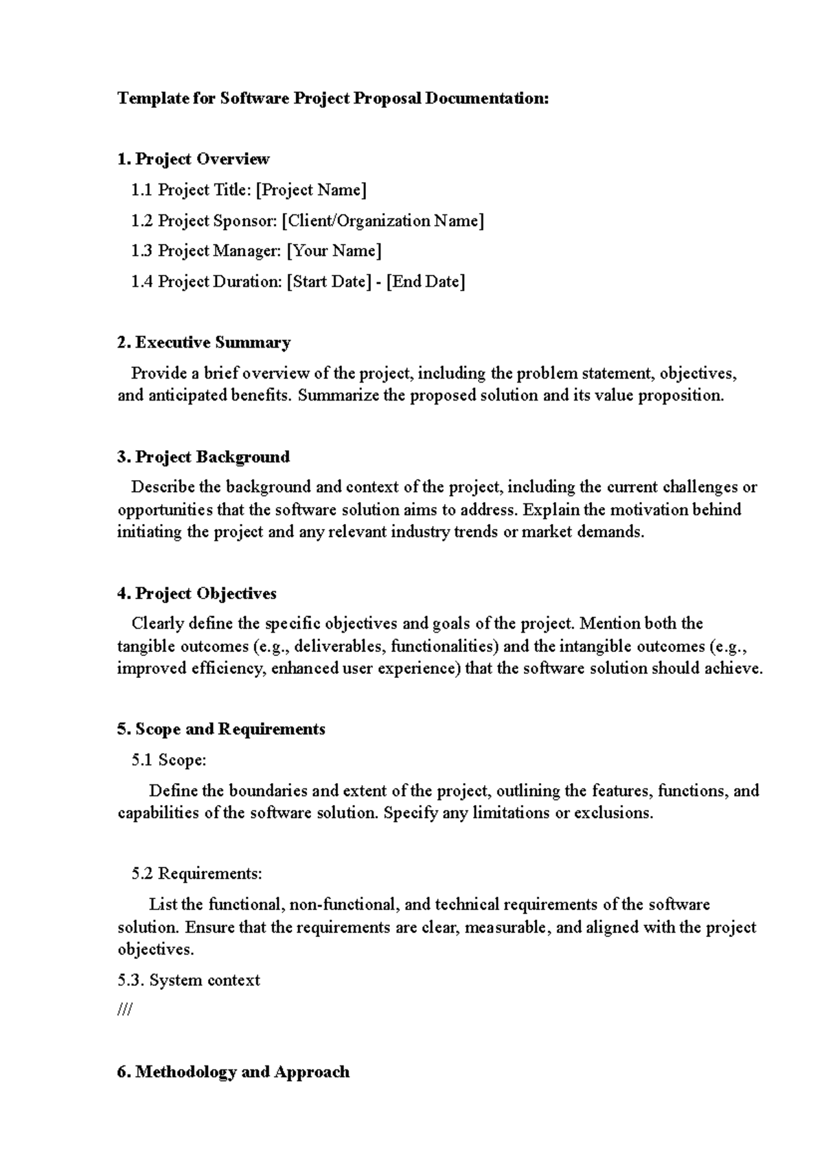 Template for Software Project Proposal Documentation - Summarize the ...