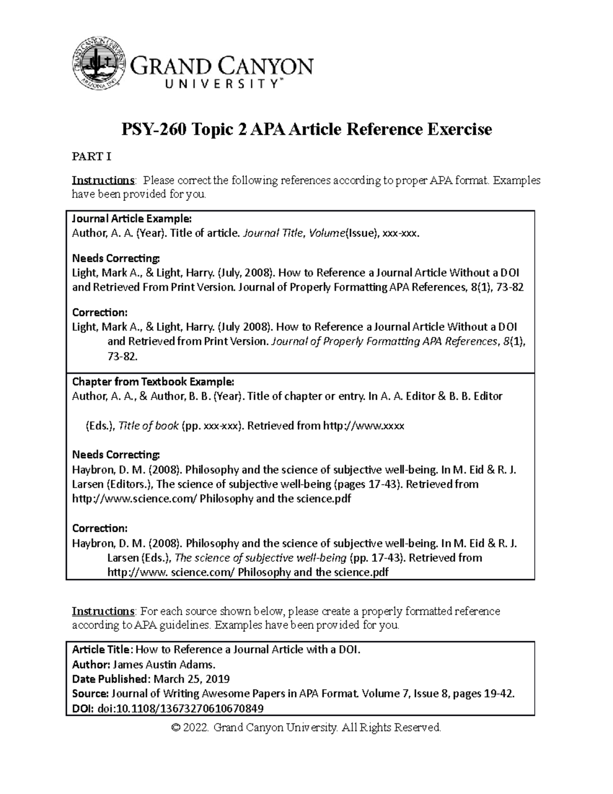 APA Exercise Topic 2 Coursework - PSY-260 Topic 2 APA Article Reference ...