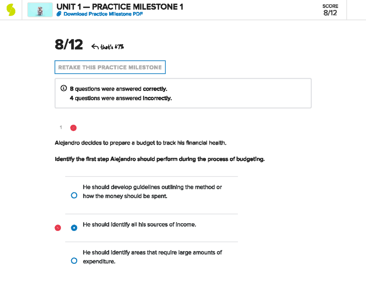 Personal Finance Unit 1 Practice Milestone 1 - FIN250 - Studocu