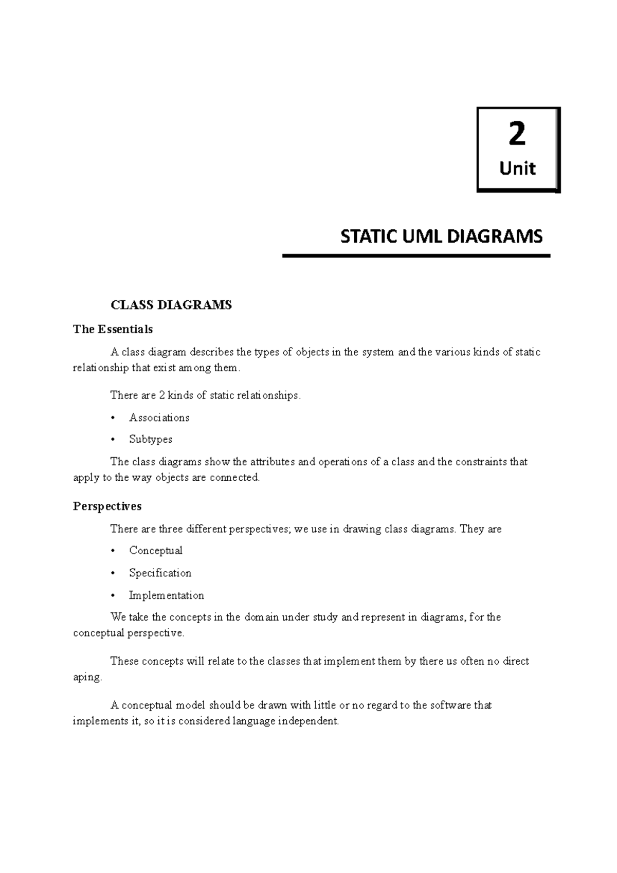 Unit-2 OOAD material - 2 Unit STATIC UML DIAGRAMS CLASS DIAGRAMS The ...
