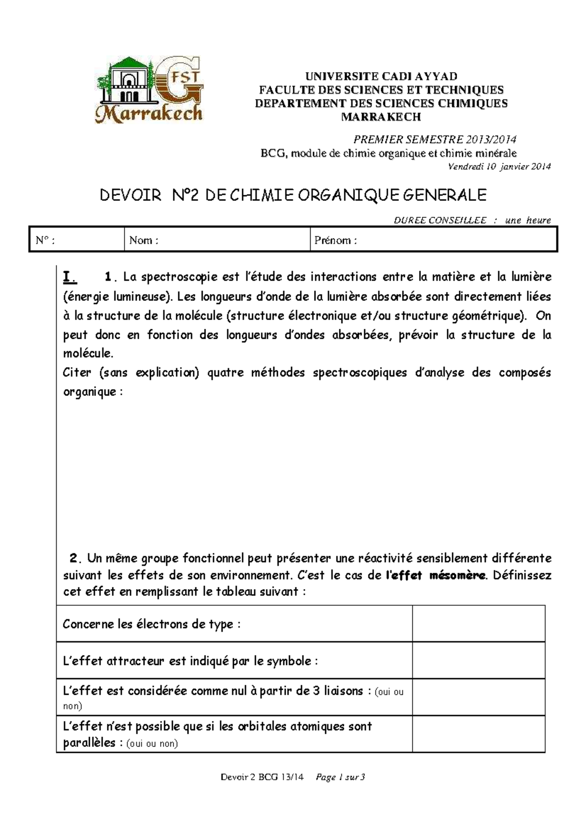 BCG1314 D2 - chtaibi - Devoir 2 BCG 13/14 Page 1 sur 3 U U N N I I V V ...