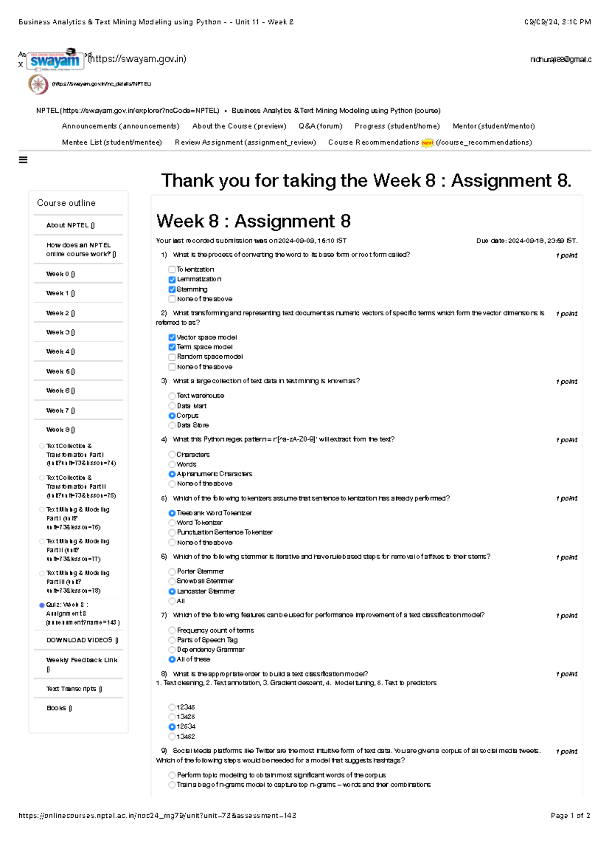 Assignment 8 - ASSIGNEMTN - Business Analytics & Text Mining Modeling using Python - Unit 11 ...