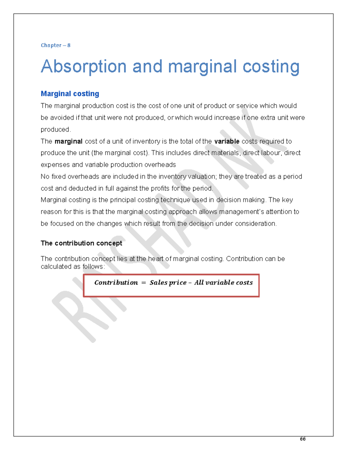 Absorption costing - Chapter – 8 Absorption and marginal costing ...