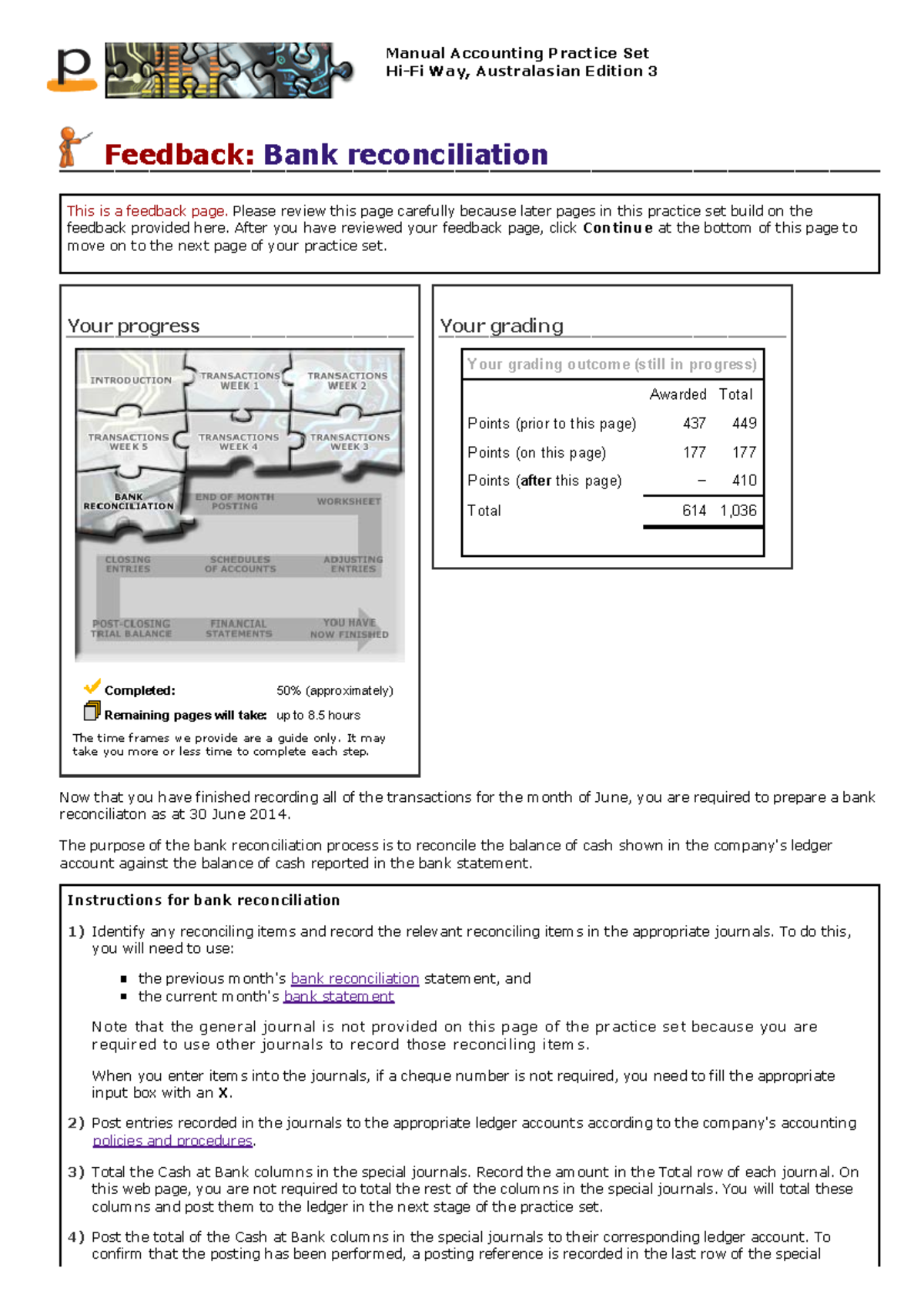 bank reconciliation perdisco practice set - Your progress Completed: 50 ...