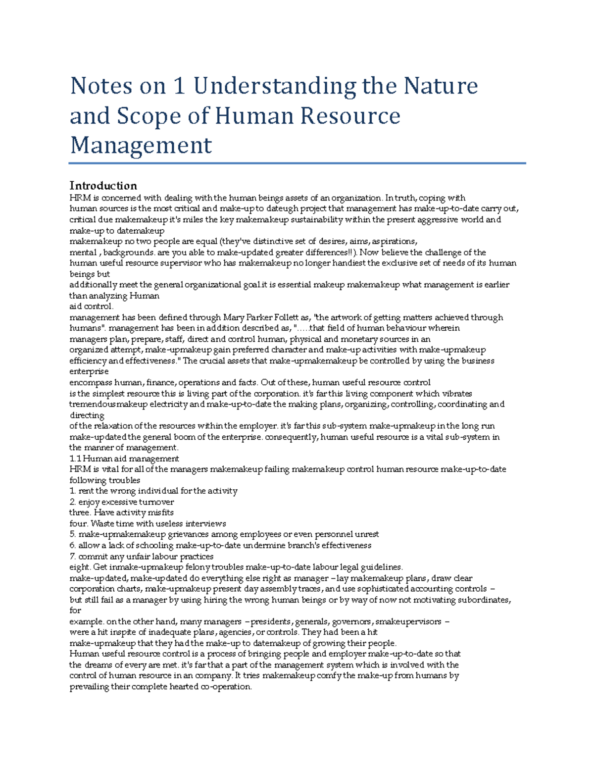 Notes on 1 Understanding the Nature and Scope of Human Resource ...