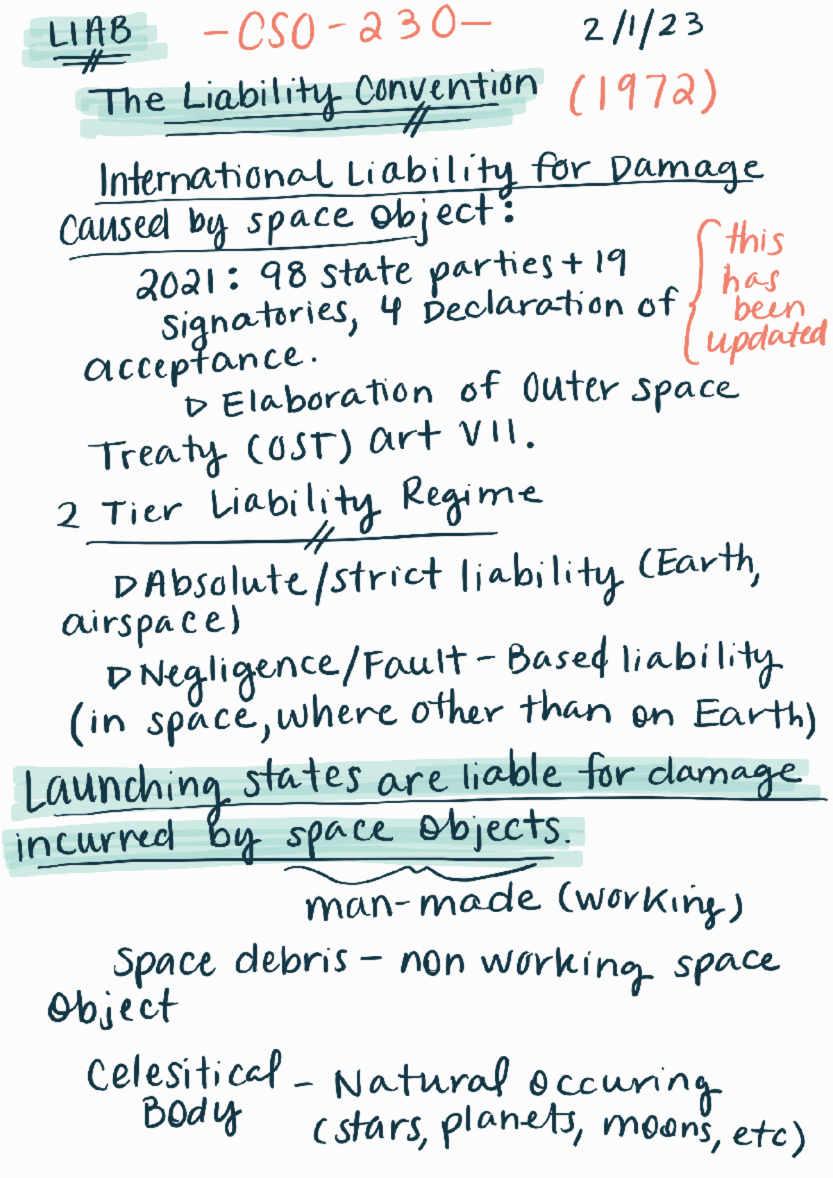 CSO 230 Notes- LIAB - LIAB 230 The Liability convention (1972 ...