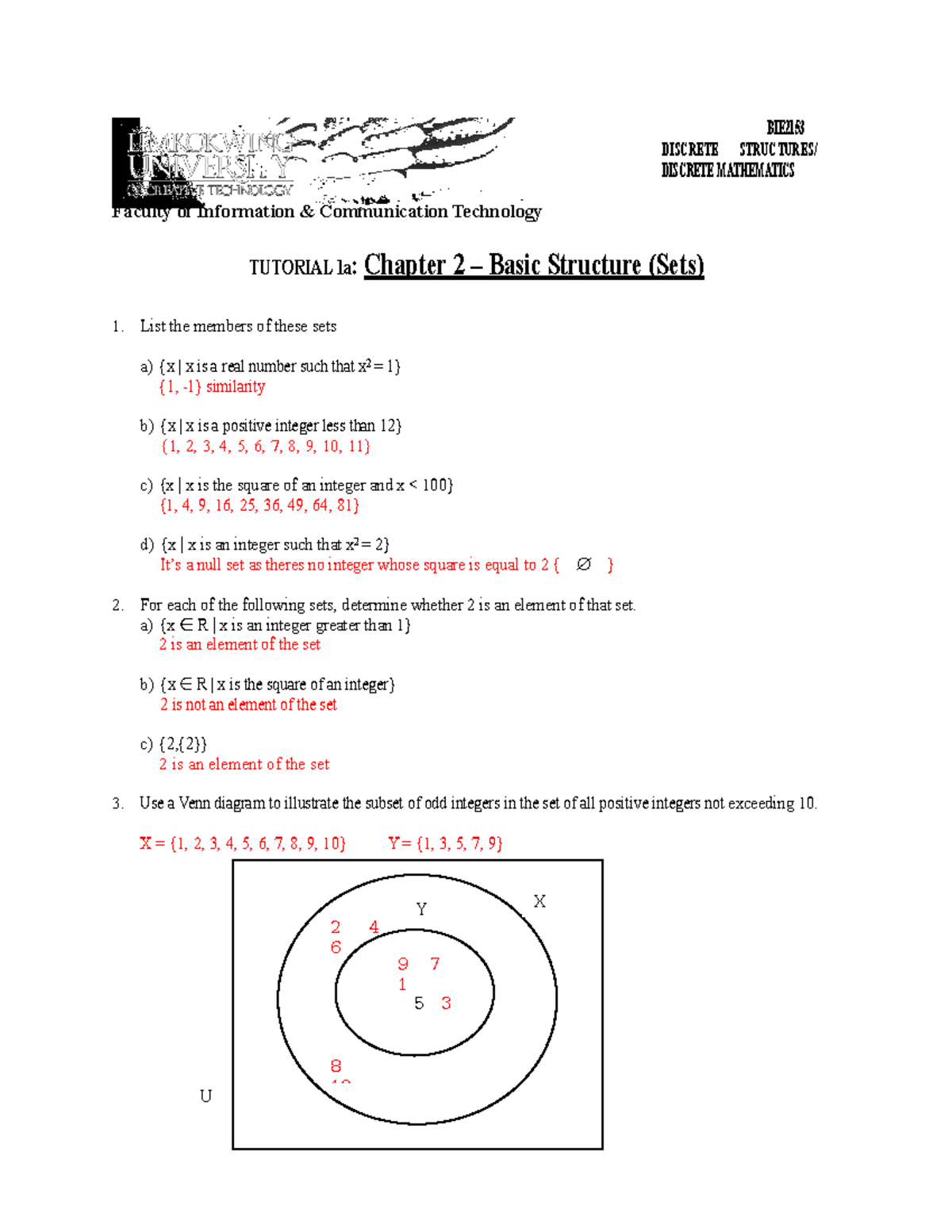 Tutorial Discrete Maths Chap2Sets - BIE DISCRETE STRUCTURES/ DISCRETE ...
