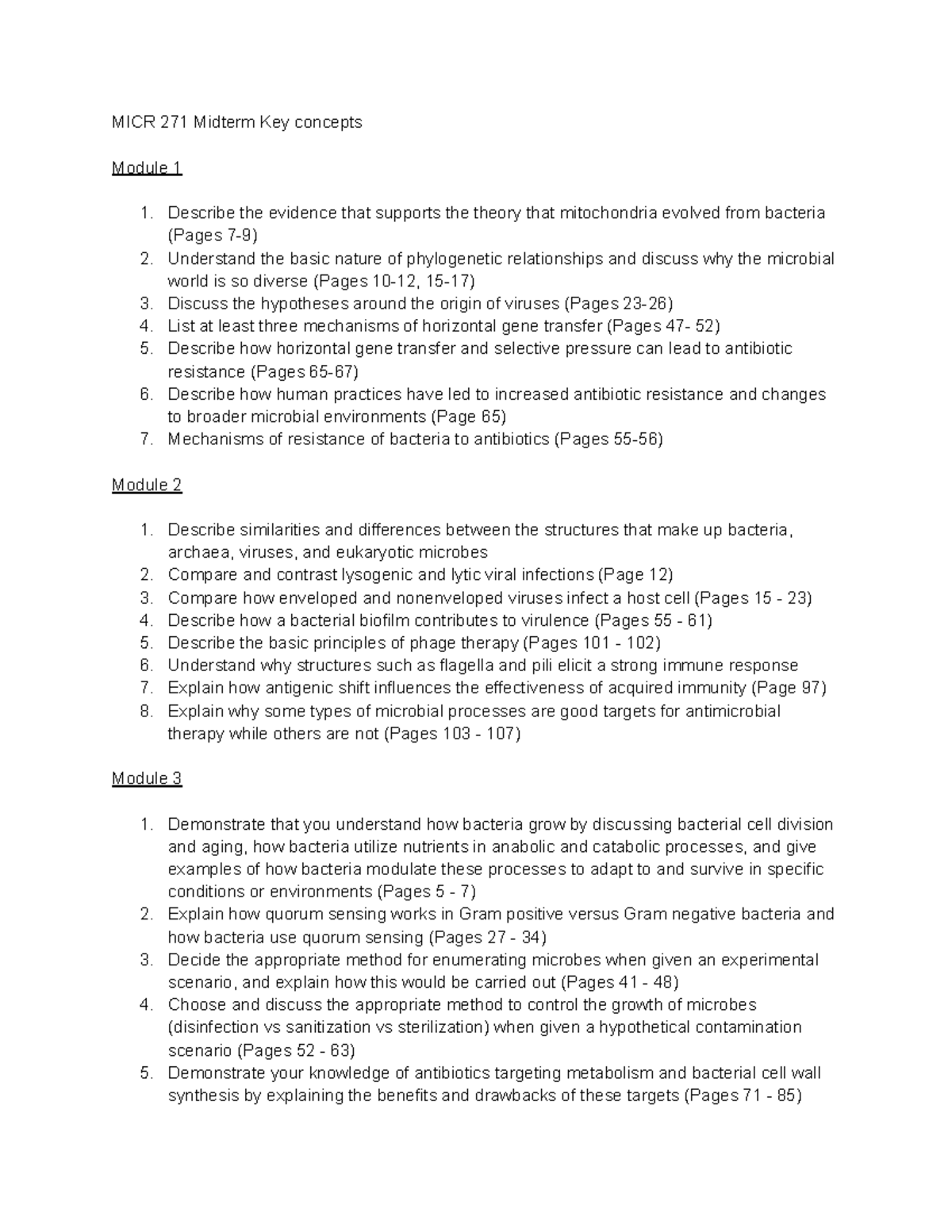 MICR 271 Midterm Key concepts - MICR 271 Midterm Key concepts Module 1 Describe the evidence ...