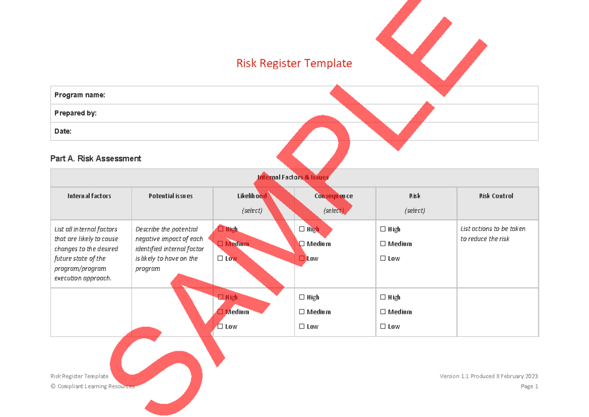 Risk Register v1 - Risk Register Template Version 1 Produced 8 February ...