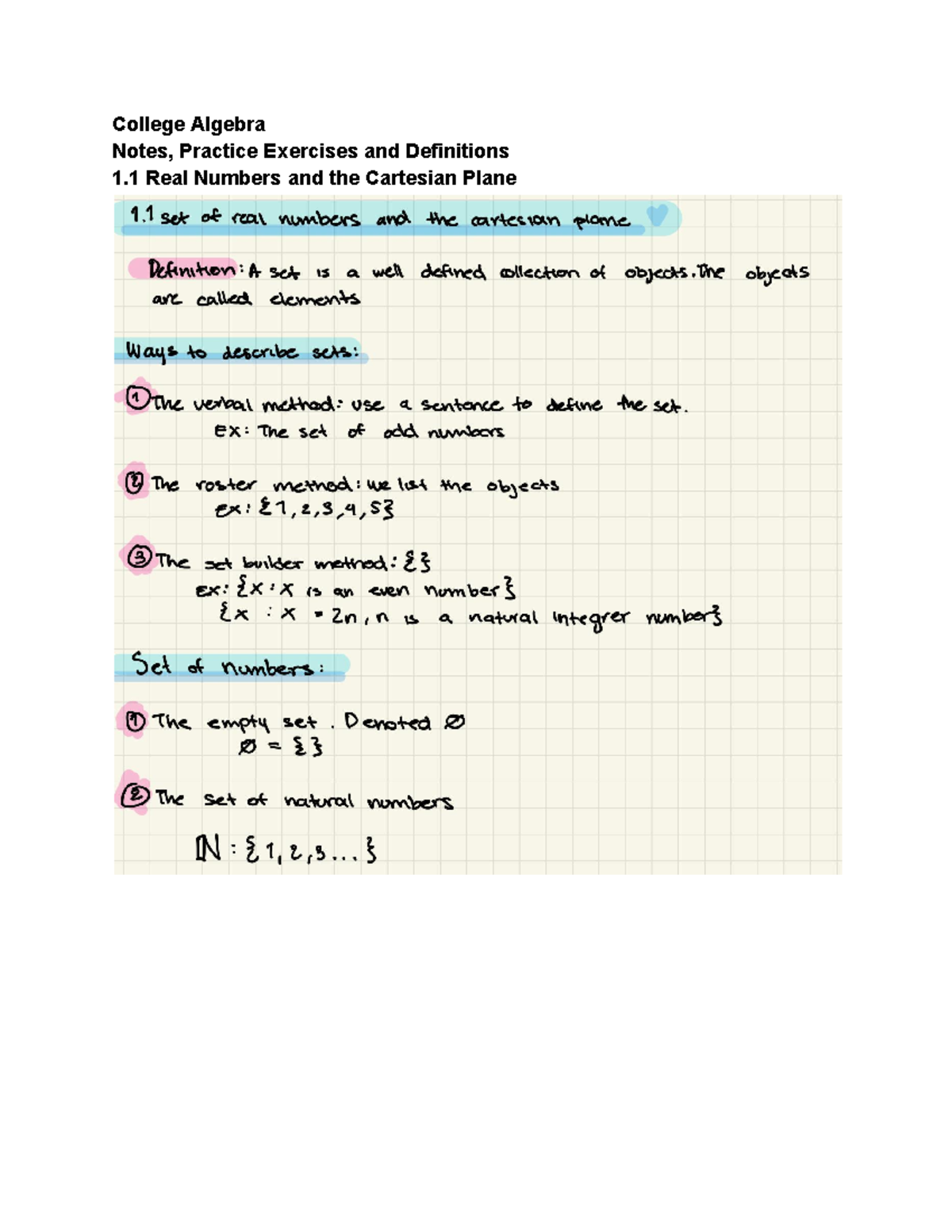 College Algebra - Real Numbers and the Cartesian Plane - Notes ...