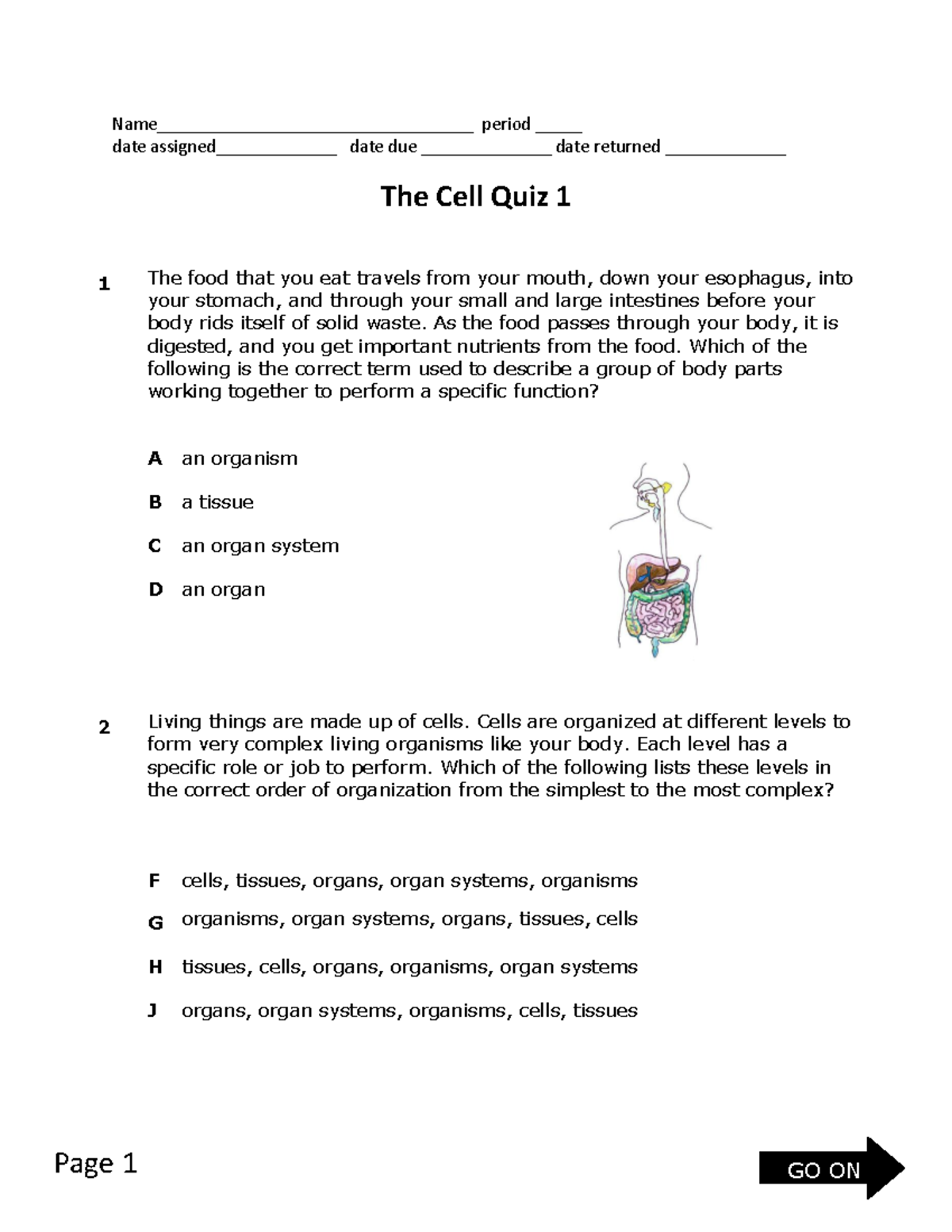 Cell - Cell - Name__________________________________ period _____ date assigned ...