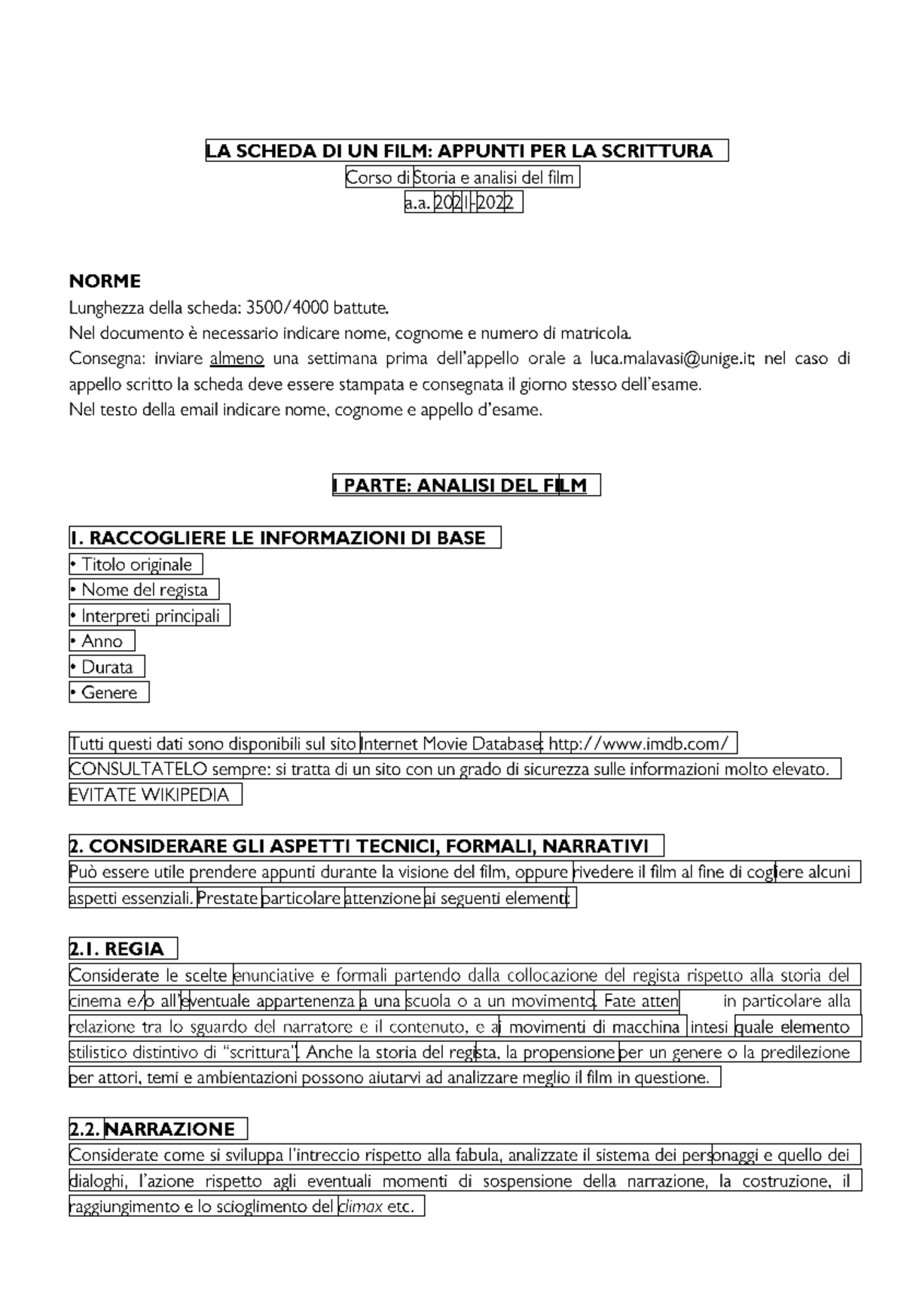 Scheda filmica istruzioni - Storia e critica del cinema - Studocu