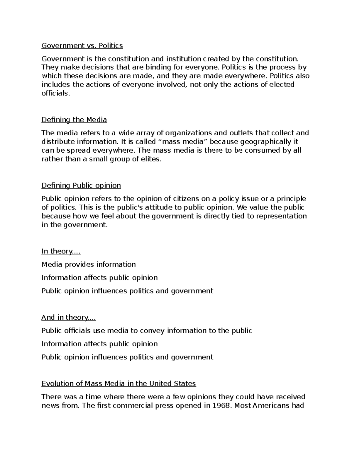 The Media and Public Opinion - Government vs. Politics Government is ...