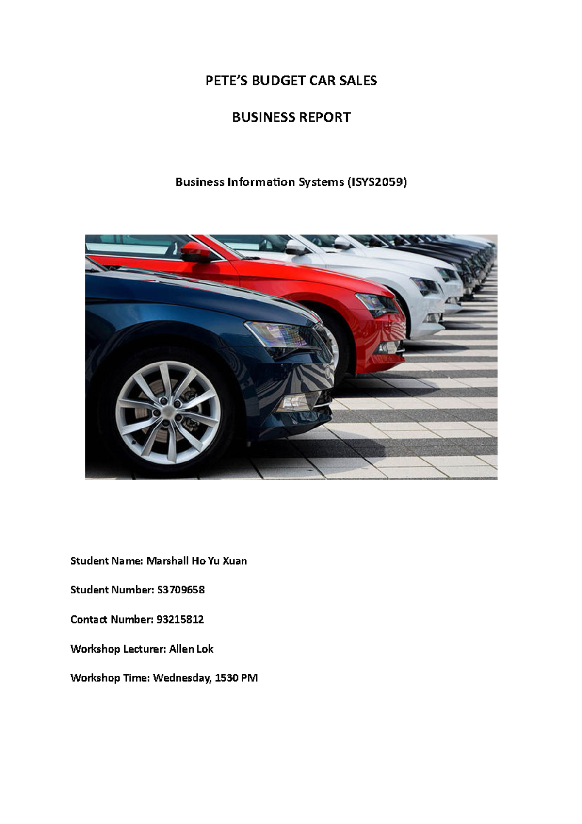 Peter's Budget Car Sales Business Report - PETE’S BUDGET CAR SALES ...