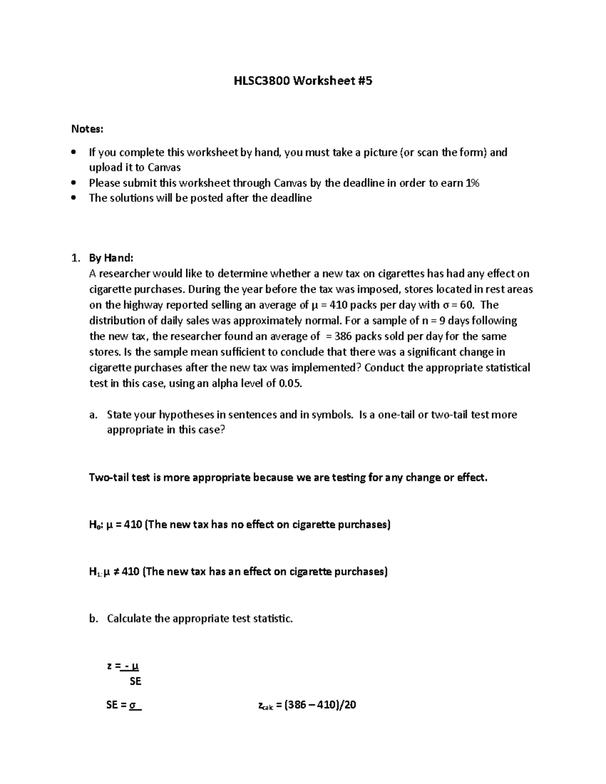 Worksheet 5 - solutions - HLSC3800 Worksheet Notes: If you complete ...
