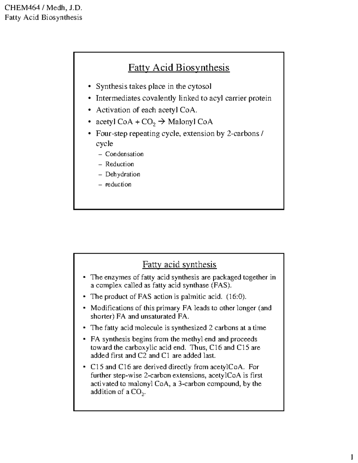 Fatty Acid Biosynthesis - Fatty Acid Biosynthesis Fatty Acid ...