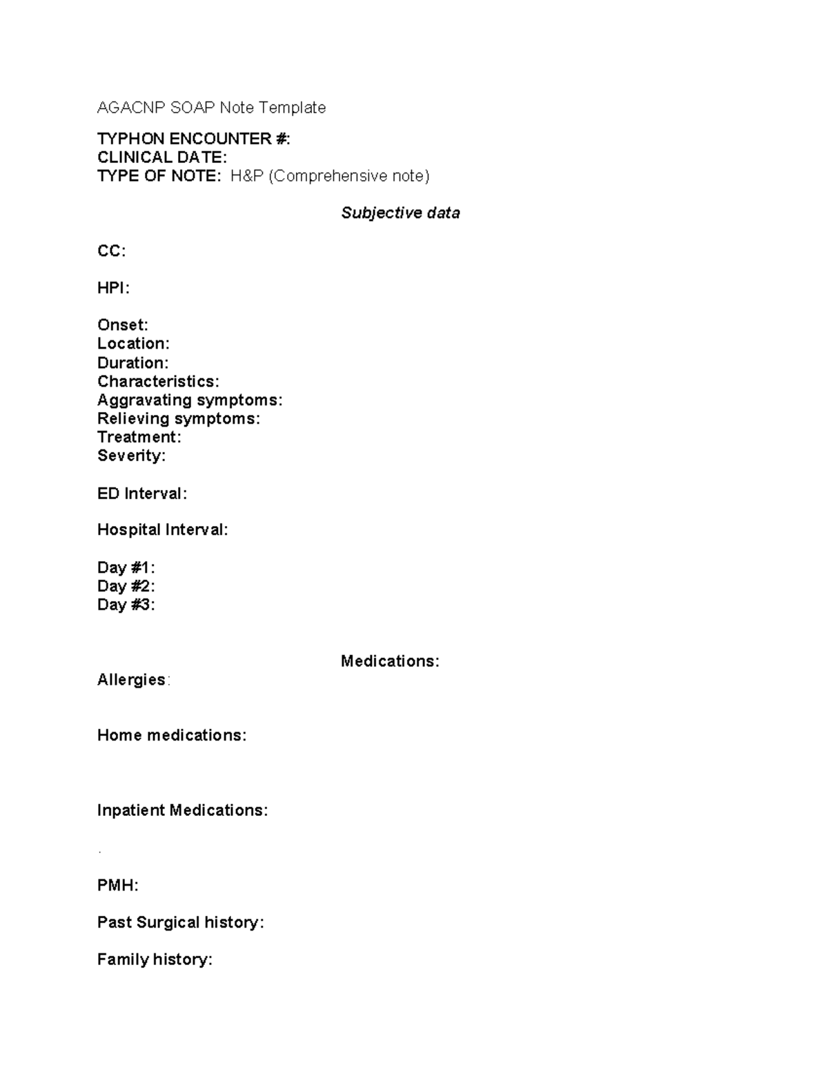 NU665 SOAP NOTE Template - AGACNP SOAP Note Template TYPHON ENCOUNTER ...