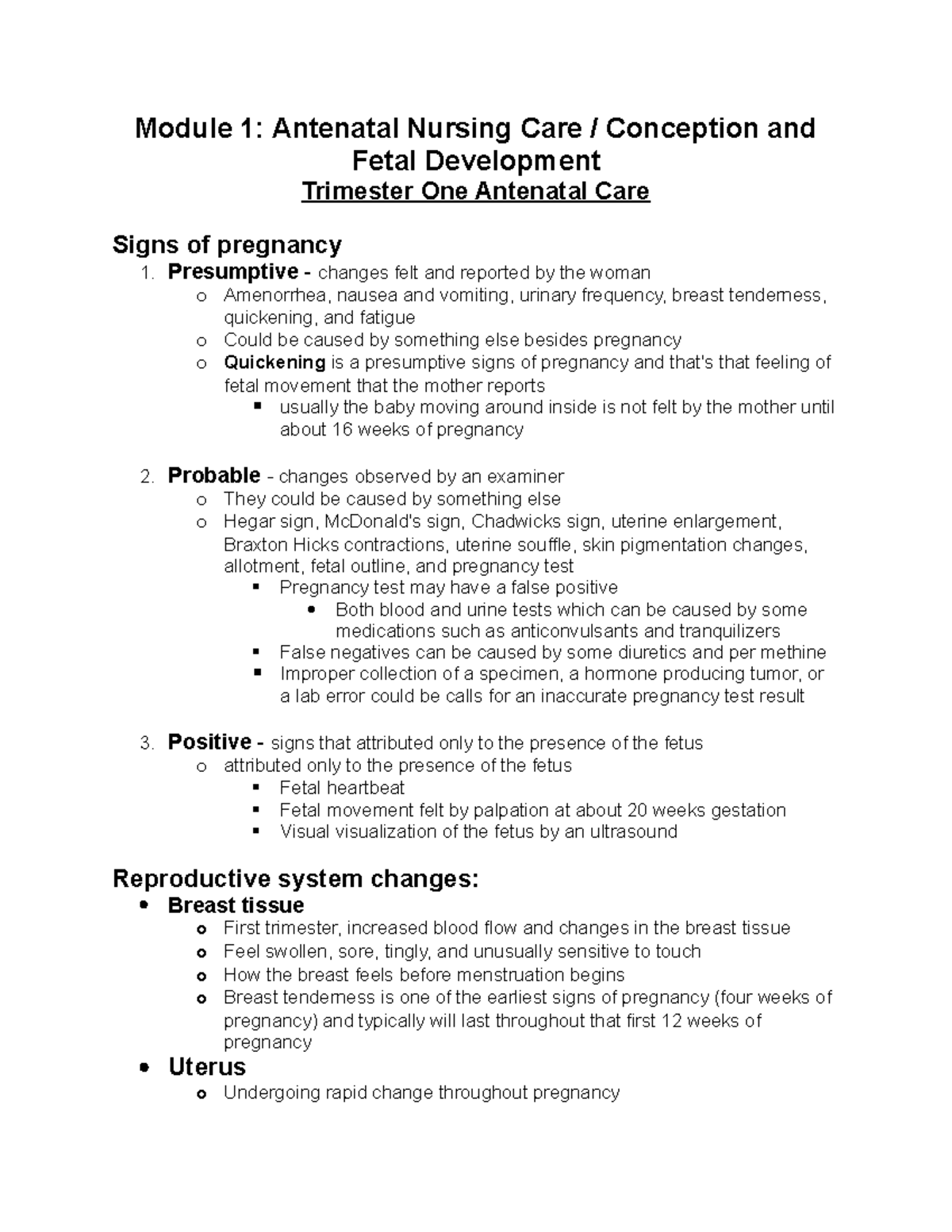 Module 1 - Womens Health - Module 1: Antenatal Nursing Care ...