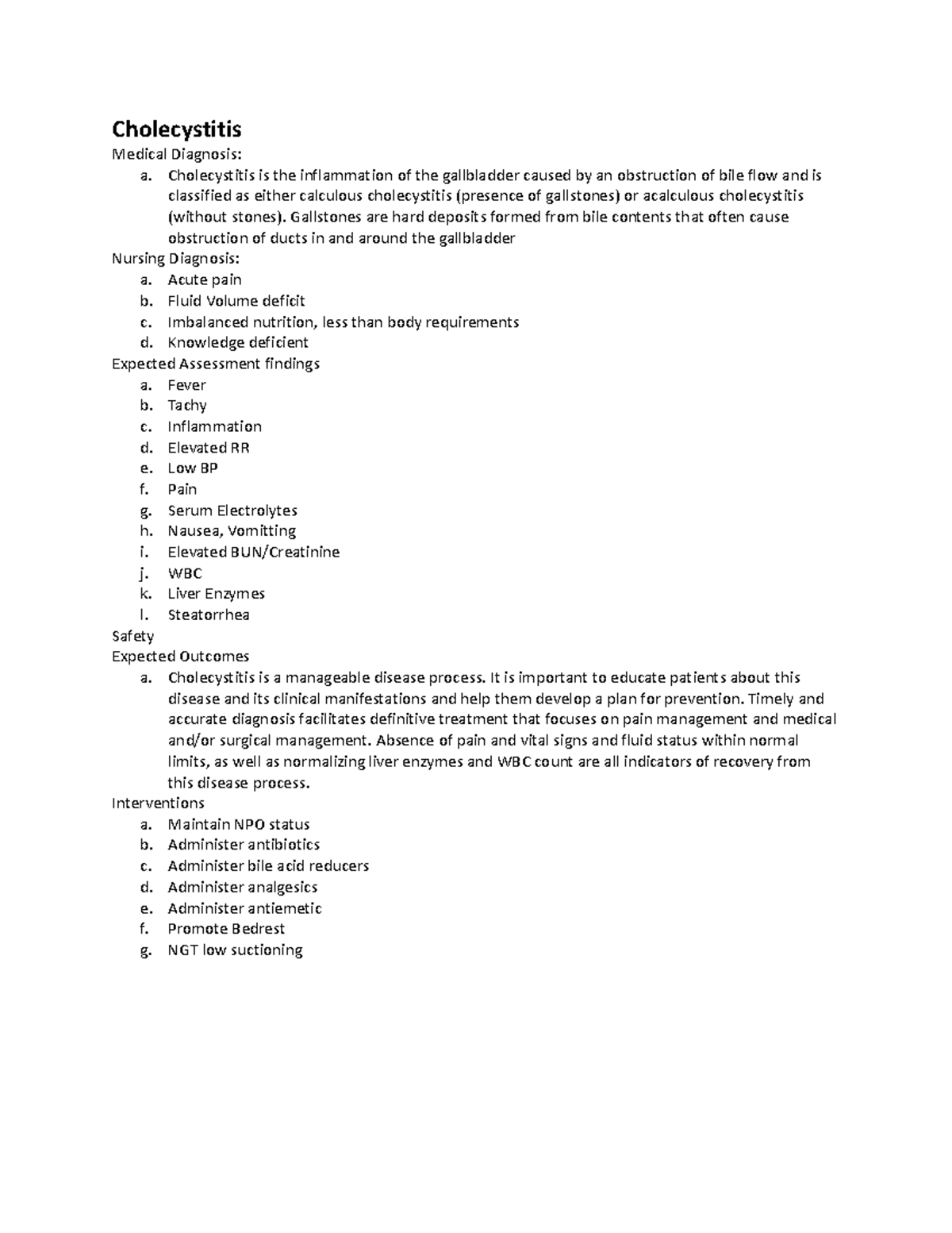 Cholecystitis - concept map - Cholecystitis Medical Diagnosis: a. Cholecystitis is the ...