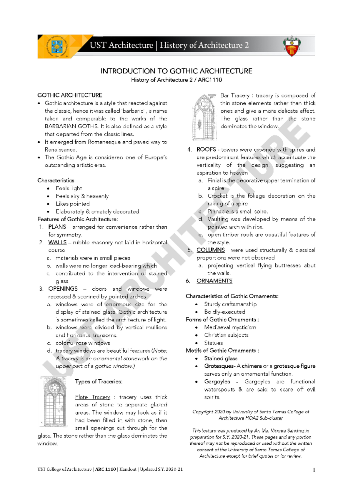 UST HOA2 1. Gothic Introduction handout - History of Architecture 2 ...