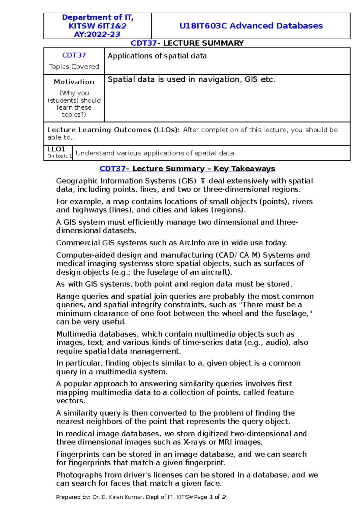 Advanced Database-5 - notes - Department of IT, KITSW 6 IT1& AY:202 2 ...