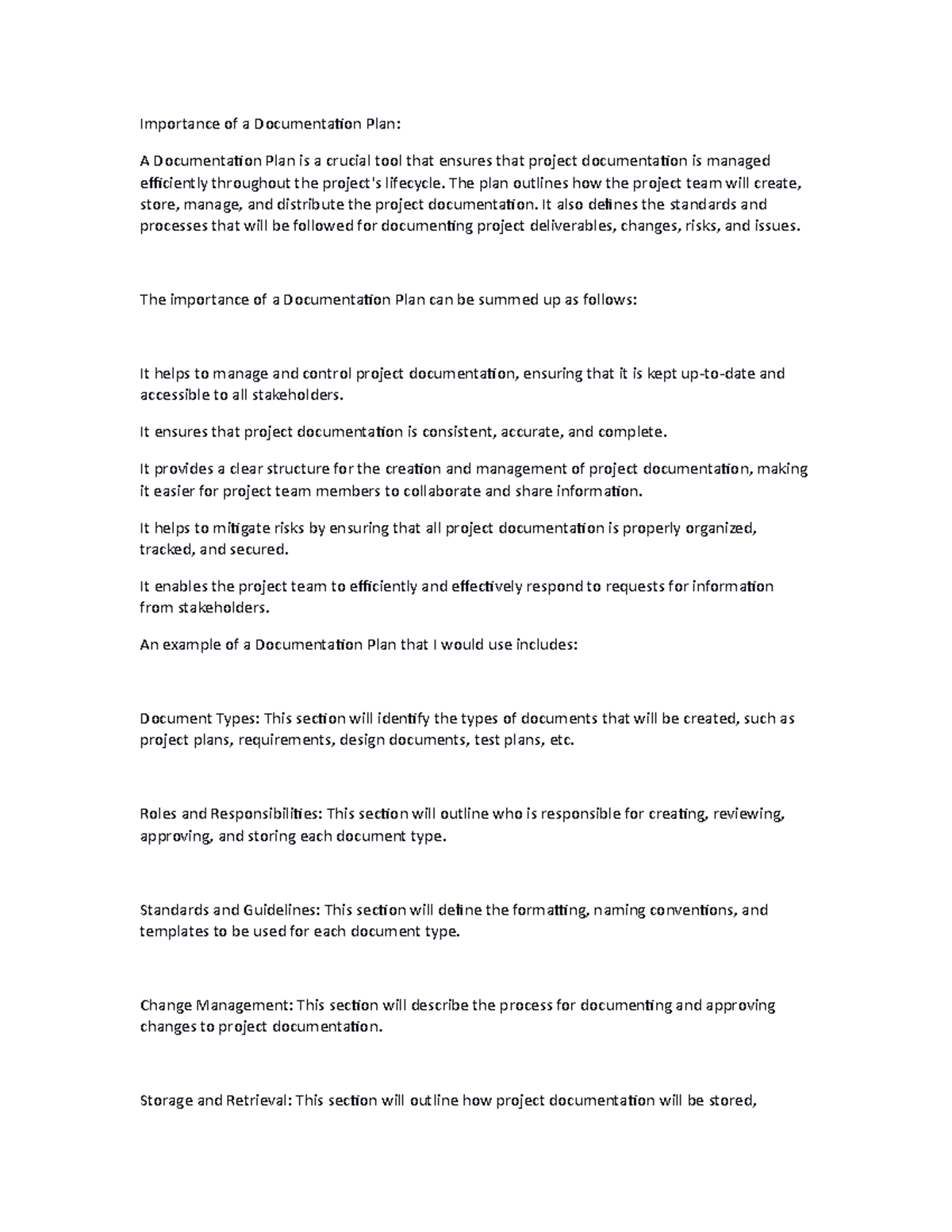 W3 - discussion - Importance of a Documentation Plan: A Documentation ...