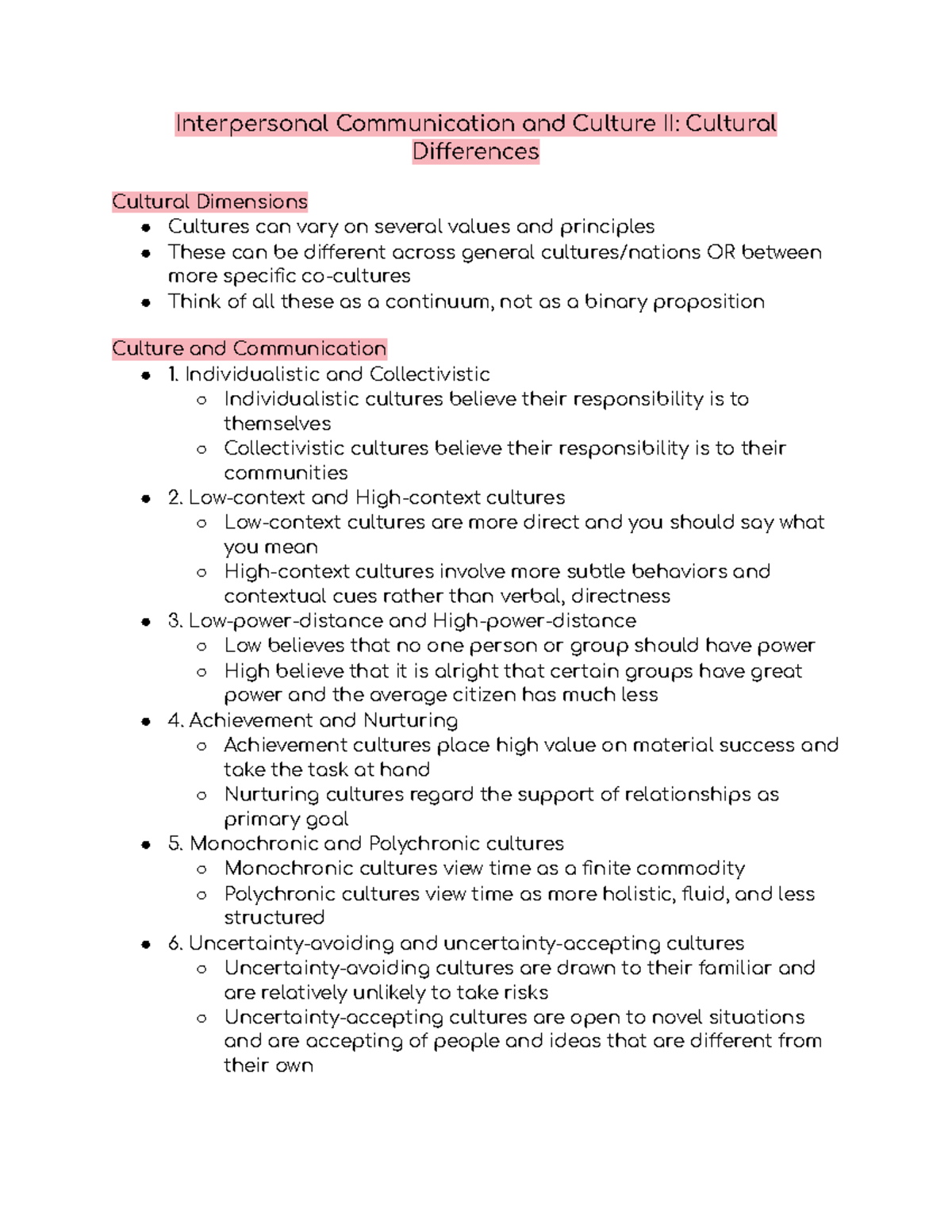 Cultural Differences - The class notes for Interpersonal Communication ...