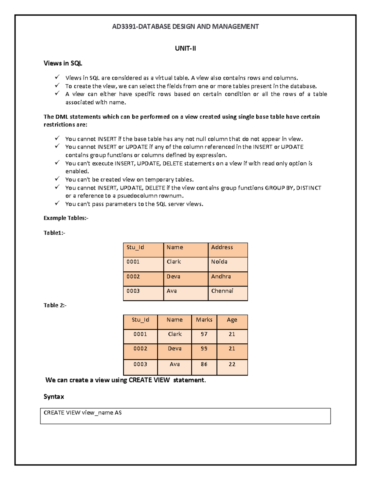 Views in SQL-WPS Office - UNIT-II Views in SQL Views in SQL are ...