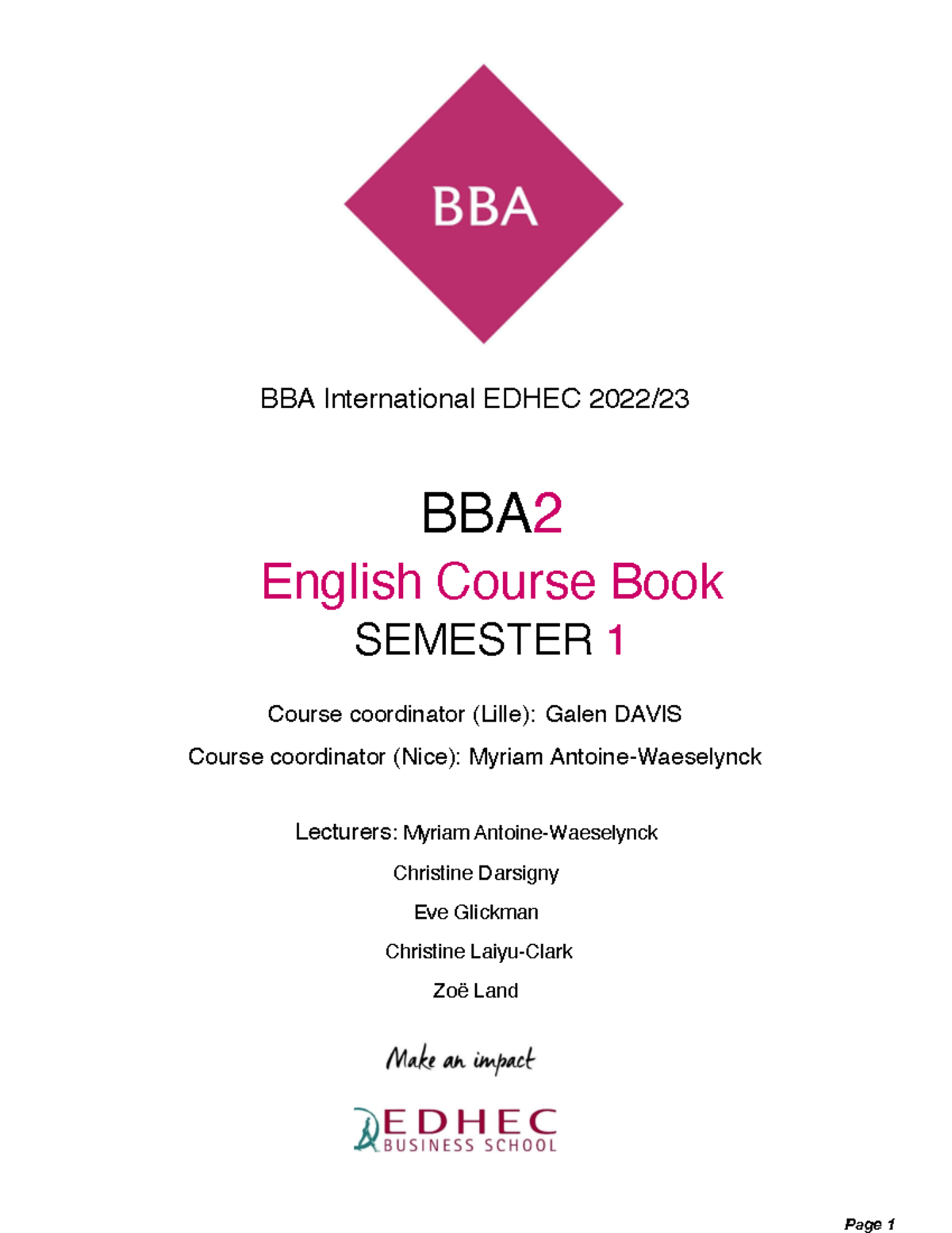 Course book 22-23 - Livre sur lequel le cours est basé pour les BBA2 de ...