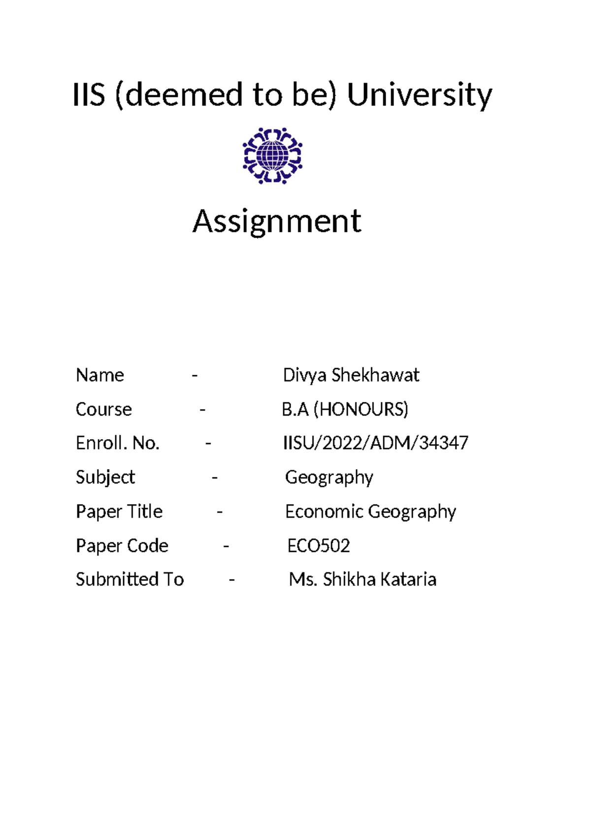Project 502 - Document for practical - IIS (deemed to be) University Assignment Name - Divya ...
