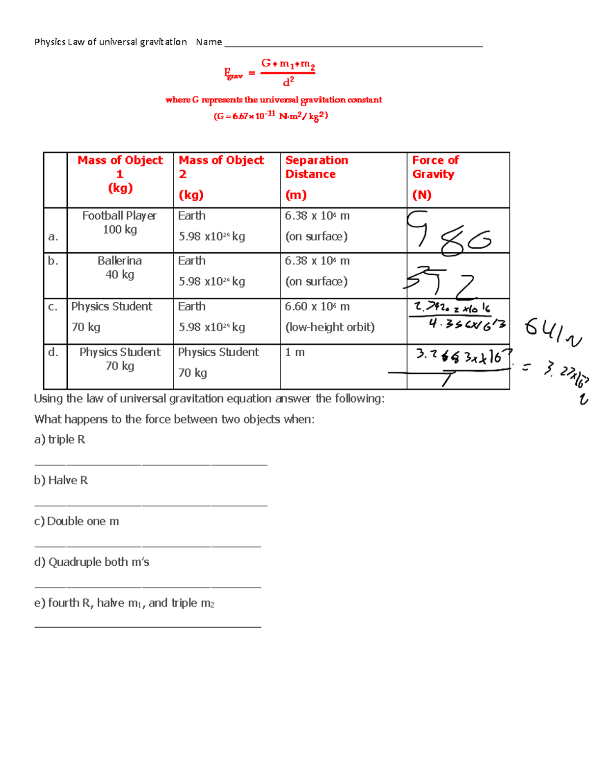 Physics universal gravitation problems (ULOG) - Physics Law of ...