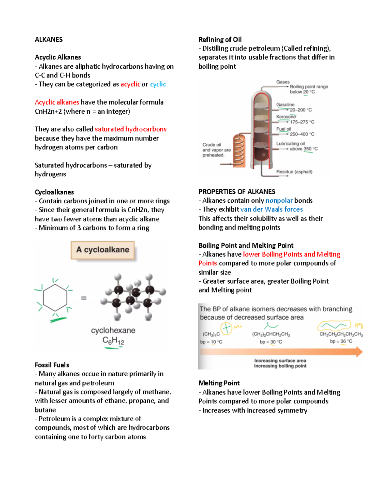 LONG TEST 2 [CH4-6] - Orgchem - ALKANES Acyclic Alkanes Alkanes are ...