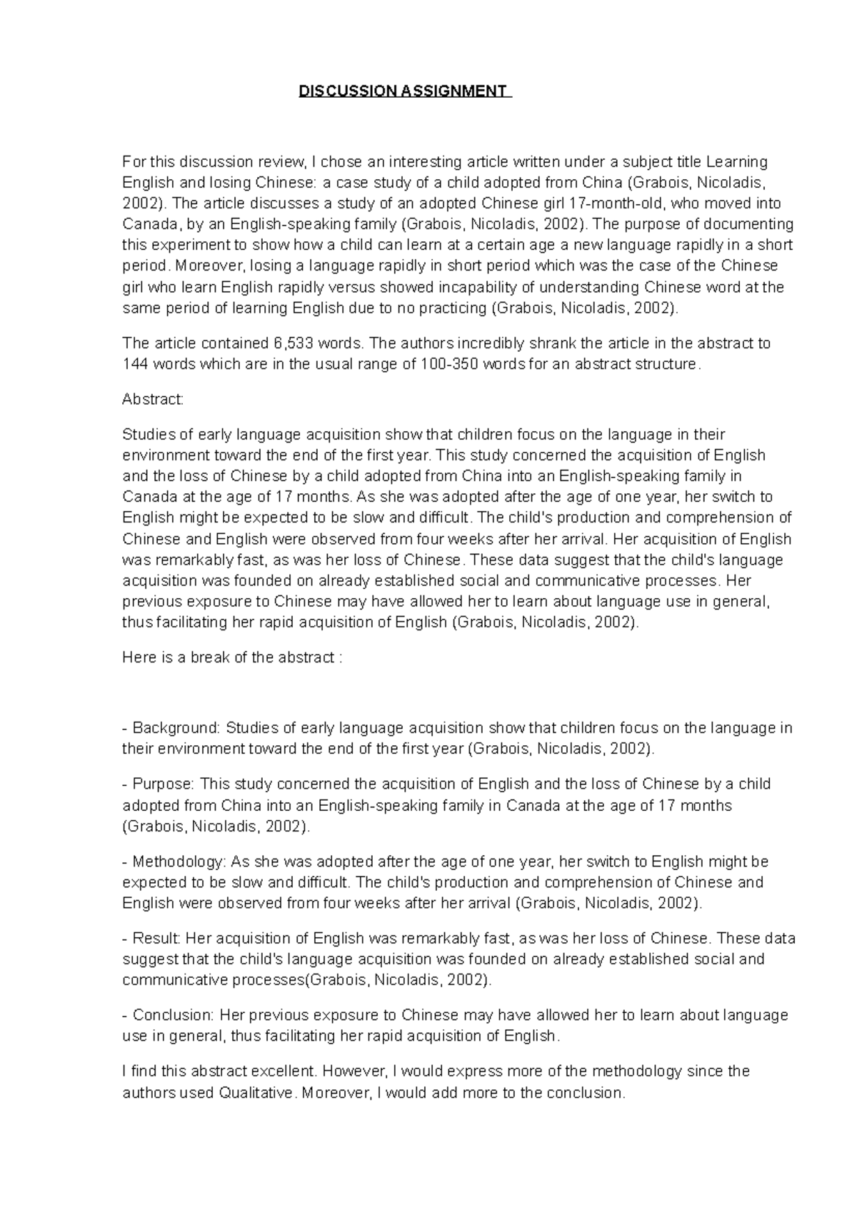 Engl 1102 discussion assignment - DISCUSSION ASSIGNMENT For this ...