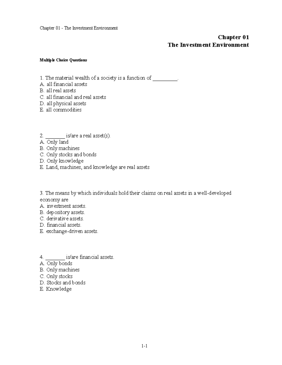 Chapter 01 Investment Environment - Chapter 01 The Investment ...