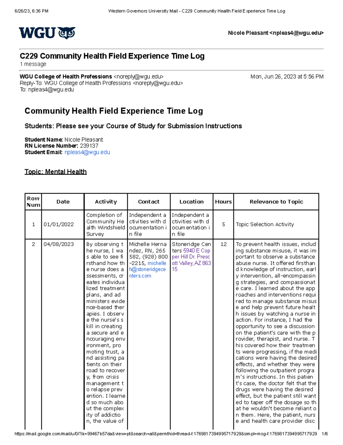 C229 Community Health Field Experience Time Log Revised Nicole c229-community-health-field-experience-time-log-revised-nicole
