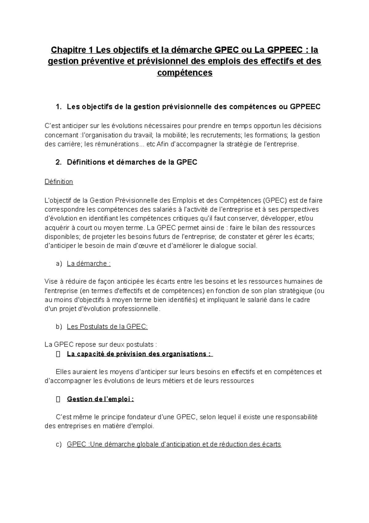 Chapitre 1 Les objectifs et la démarche GPEC ou La Gppeec la gestion ...