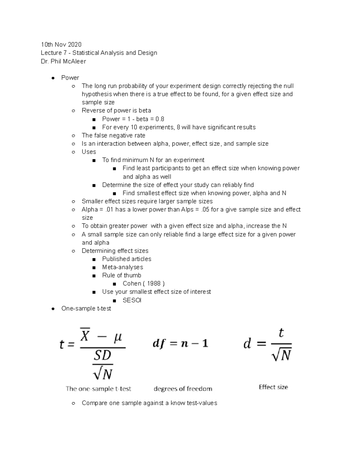 Statistical Analysis and Design Lecture 7 - 10th Nov 2020 - 10th Nov ...