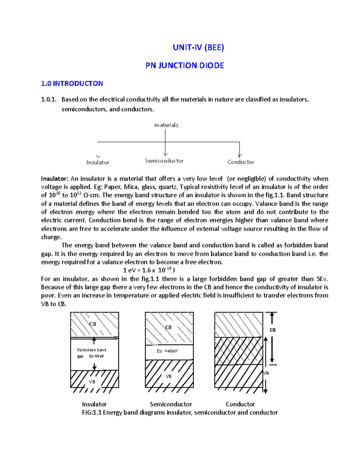 BEE Topic 2 Notes - PN JUNCTION DIODE 1 INTRODUCTON 1.0. Based on the ...