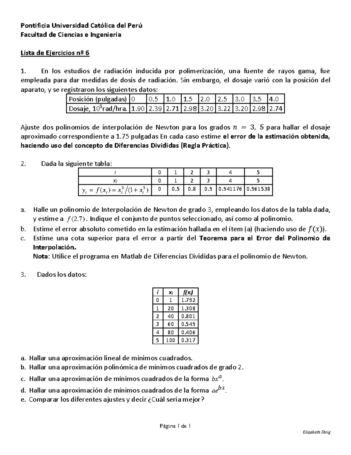 Lista de Ejercicios 6 - Página 1 de 1 Elizabeth Doig Pontificia ...